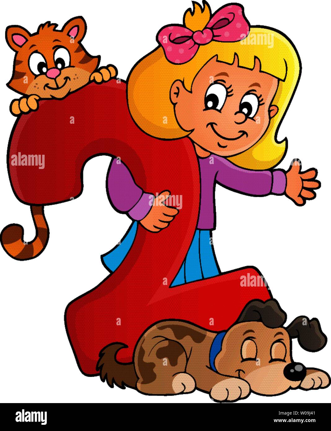 Girl and pets with number two - eps10 vector illustration Stock Vector ...