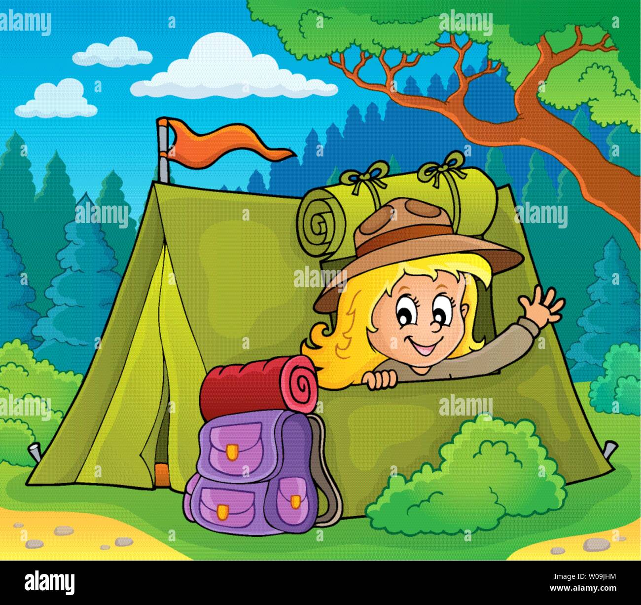Scout girl in tent theme 3 - eps10 vector illustration Stock Vector ...