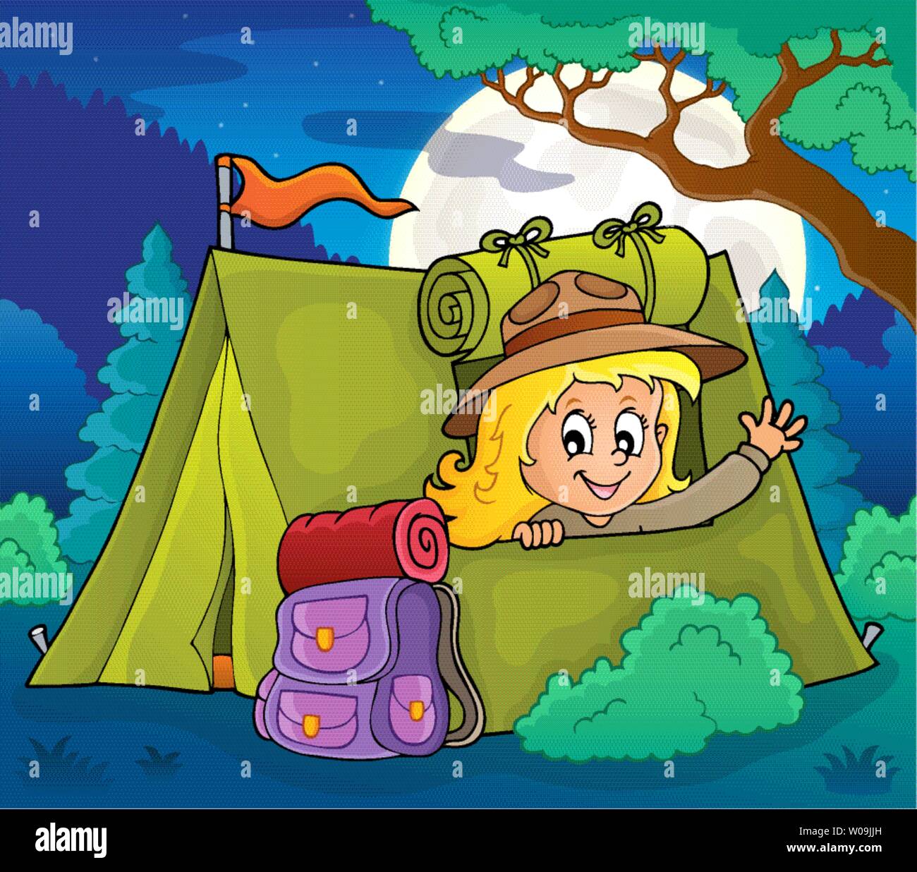 Scout girl in tent theme 4 - eps10 vector illustration Stock Vector ...