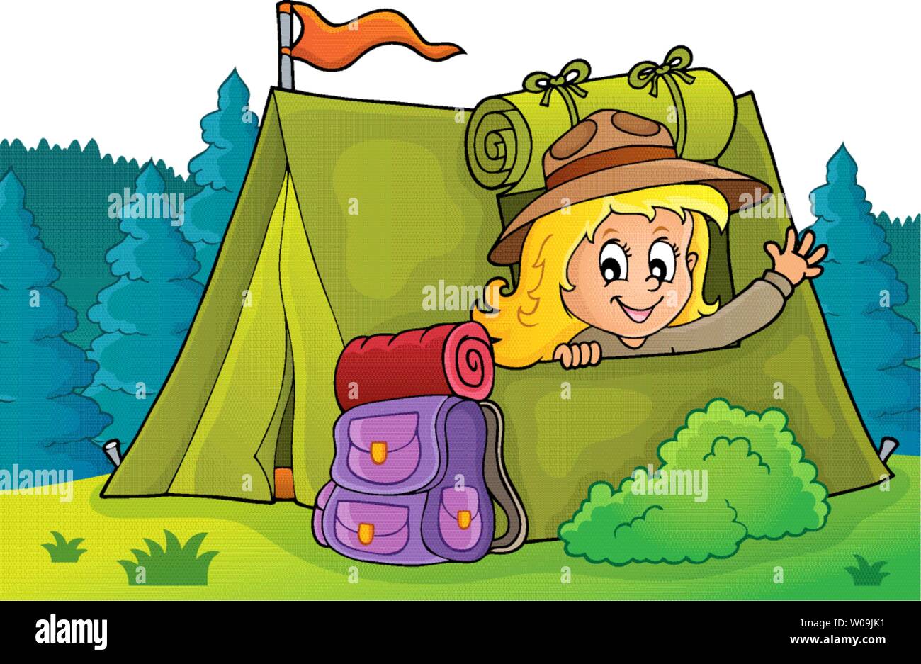Scout girl in tent theme 2 - eps10 vector illustration Stock Vector ...