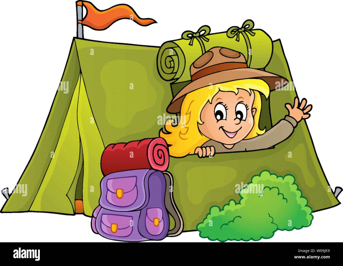 Scout girl in tent theme 1 - eps10 vector illustration Stock Vector ...