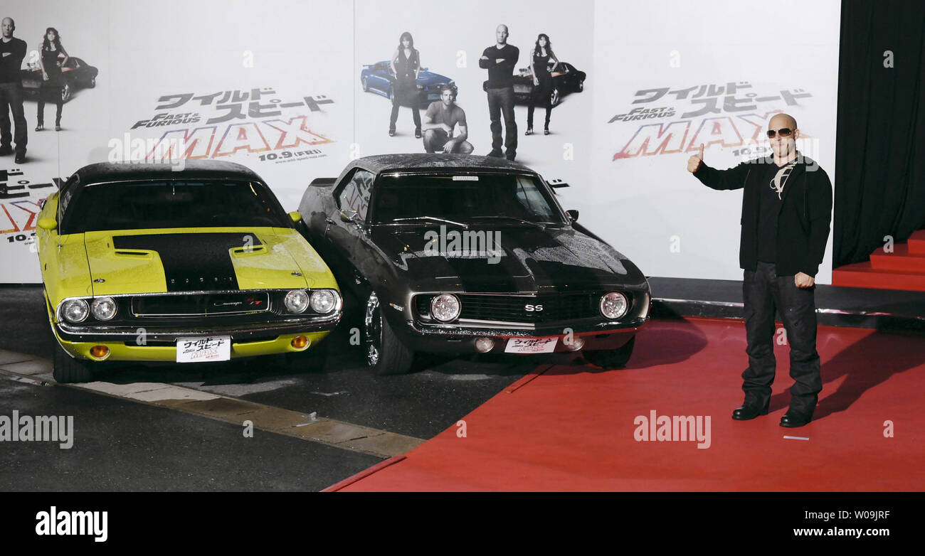 Actor Vin Diesel(L) attends a Japan premiere of the film "Fast ...