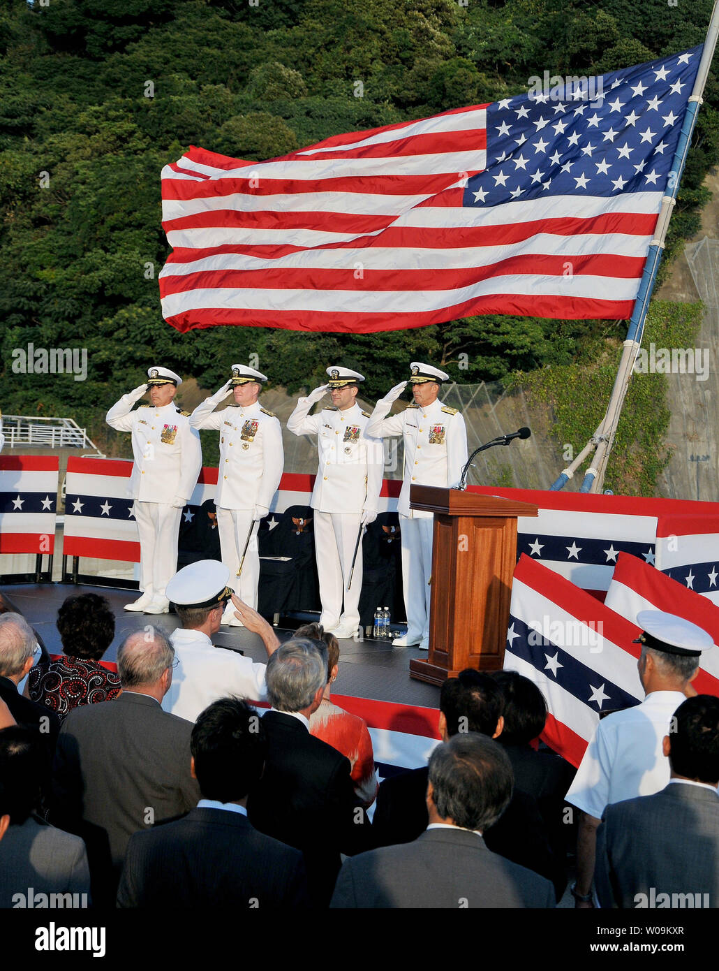 (L-R)Captain Sal Aguilera chaplain of U.S. Seventh Fleet, Admiral ...