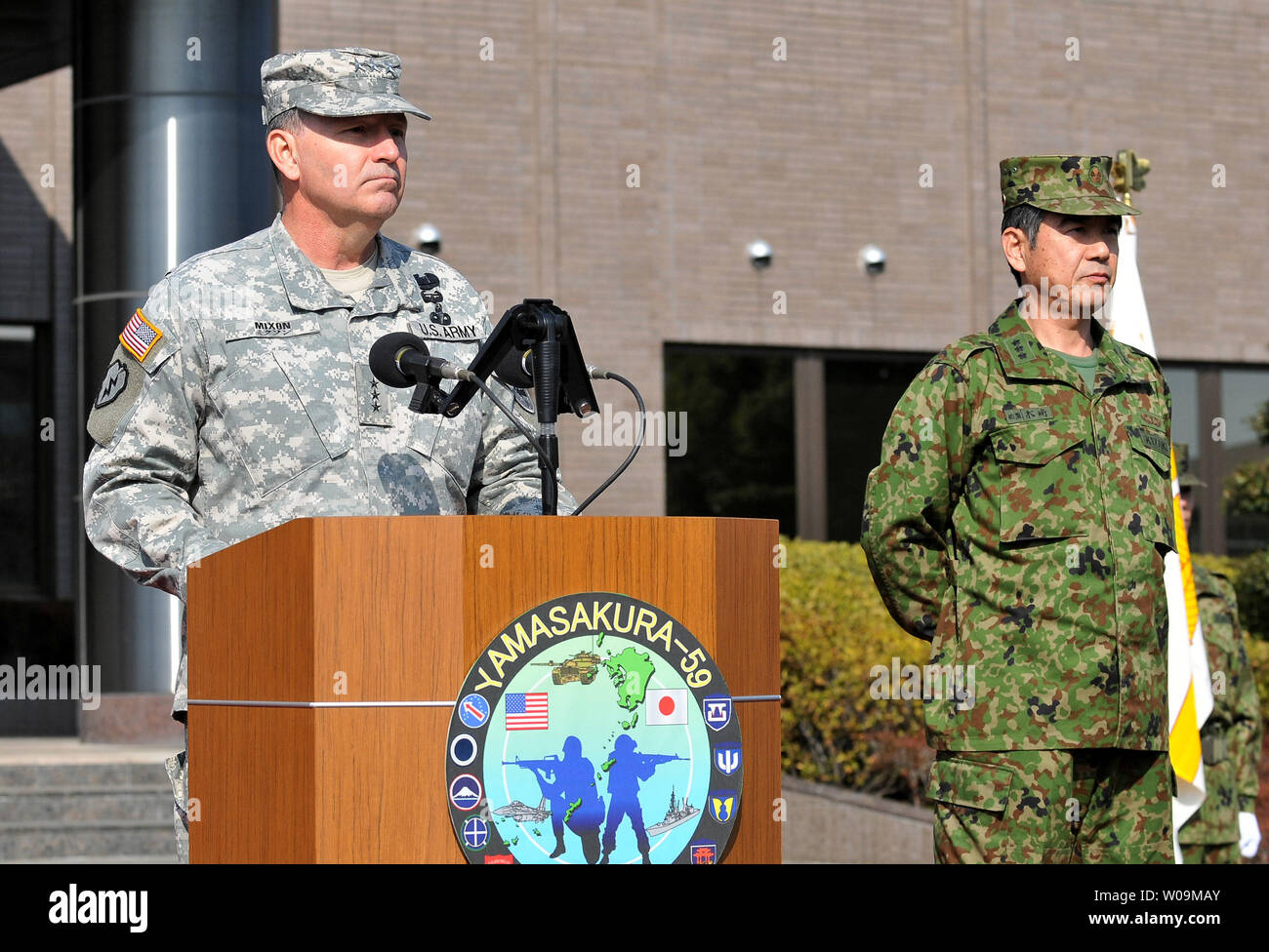 U.S. Army Pacific, Commander, Lt. Gen. Benjamin Mixon(L) speaks during ...