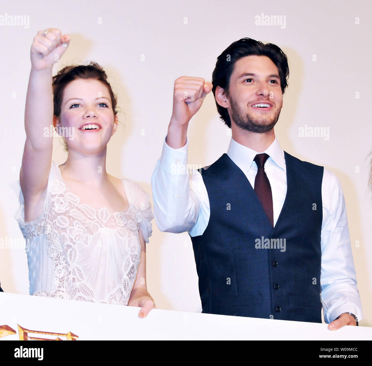 Actress Georgie Henley(L) and actor Ben Barnes attend the Japan ...