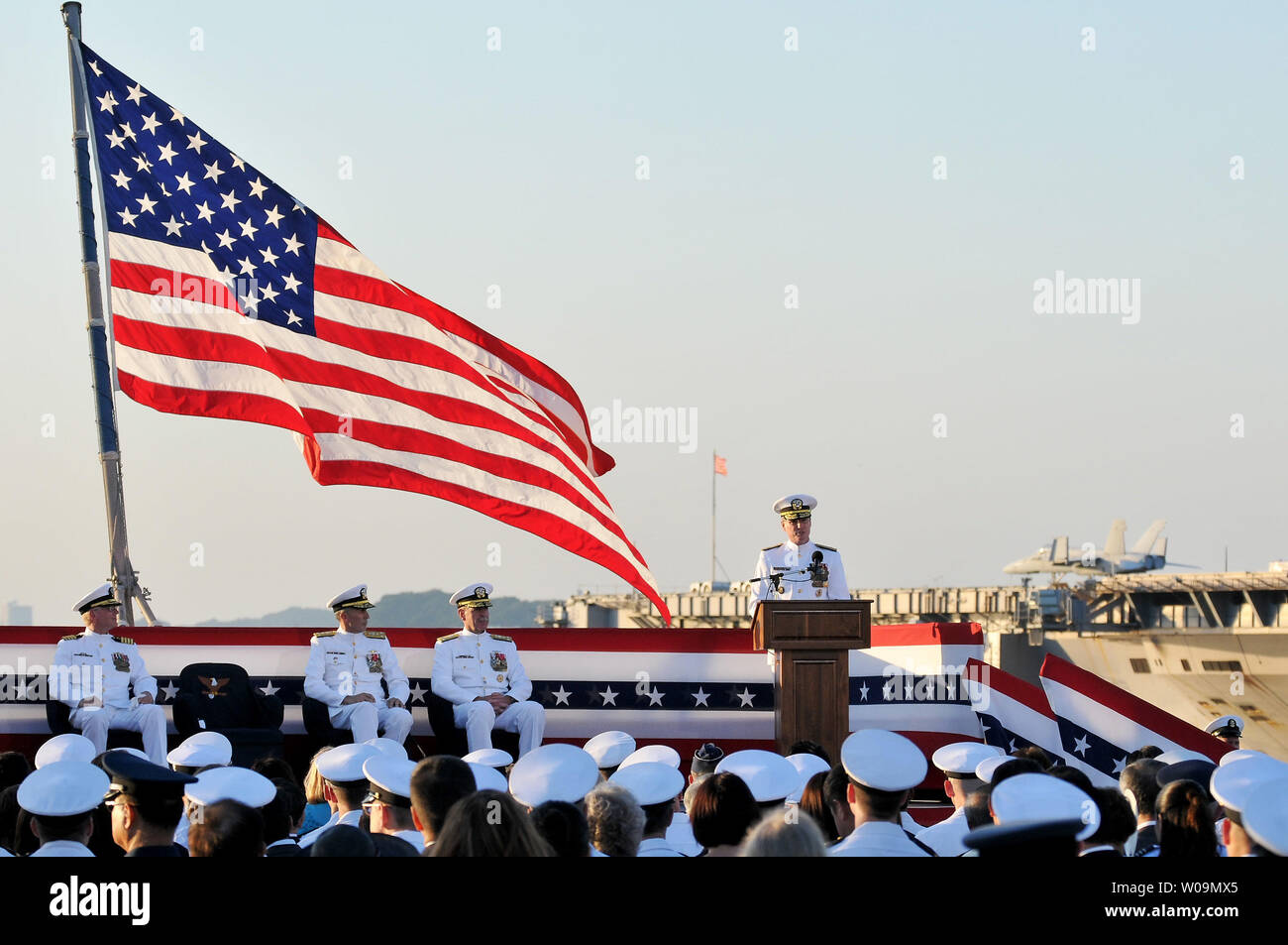 Admiral Patrick M. Walsh, commander of U.S. Pacific Fleet (R) speaks ...