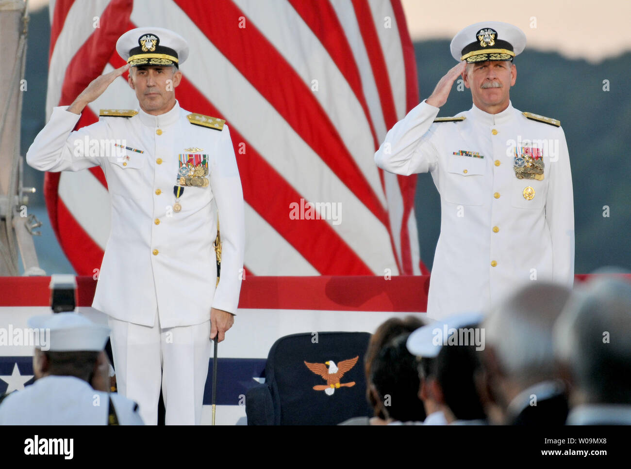 Vice Admiral Scott R. Van Buskirk (L) commander of U.S. Seventh Fleet ...