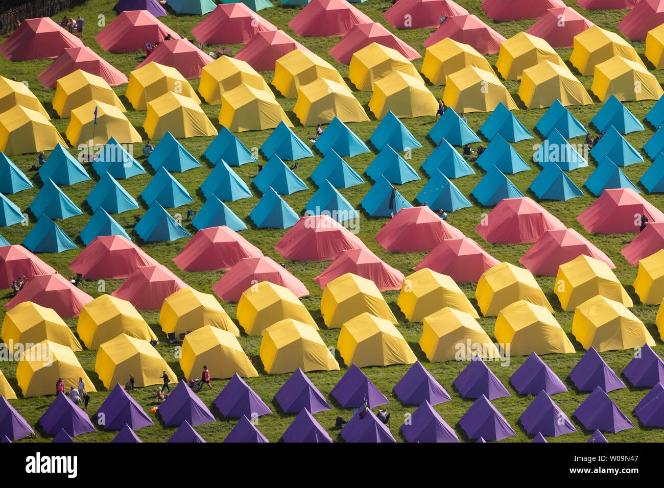An aerial view of tents at the camping site on the second day of the ...