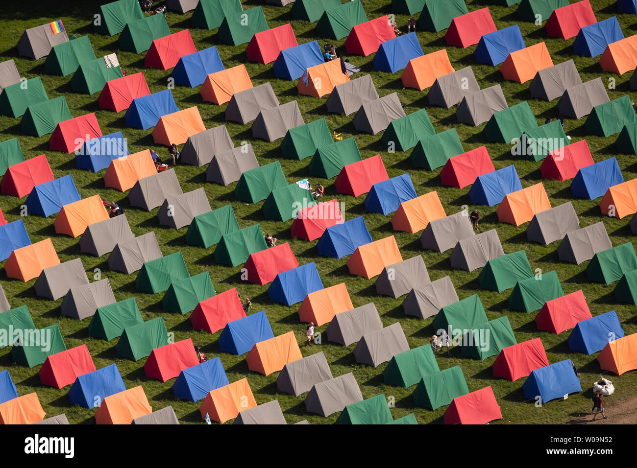 An aerial view of tents at the camping site on the second day of the ...