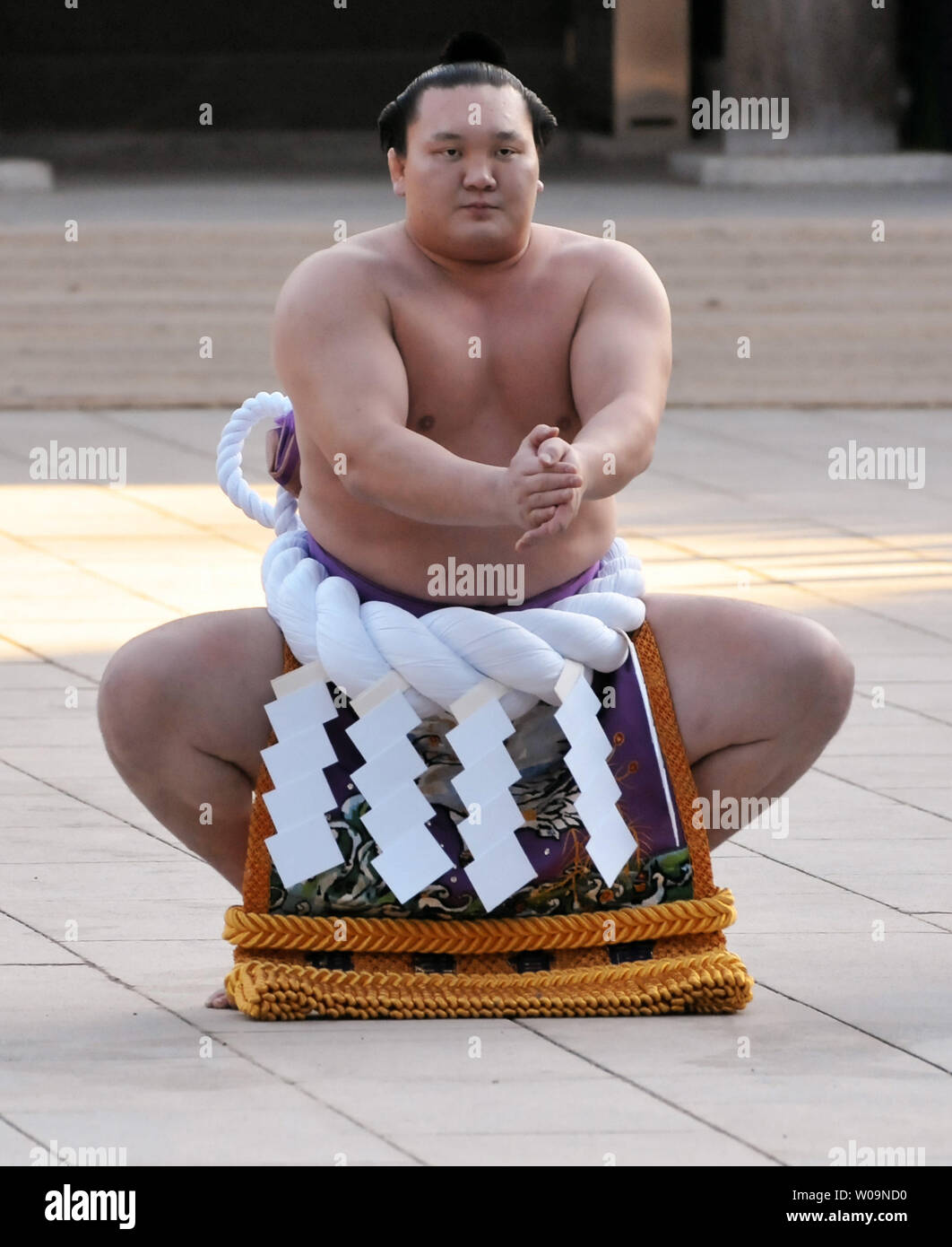 Mongolian grand sumo champion Yokozuna Hakuho performs the "ring ...