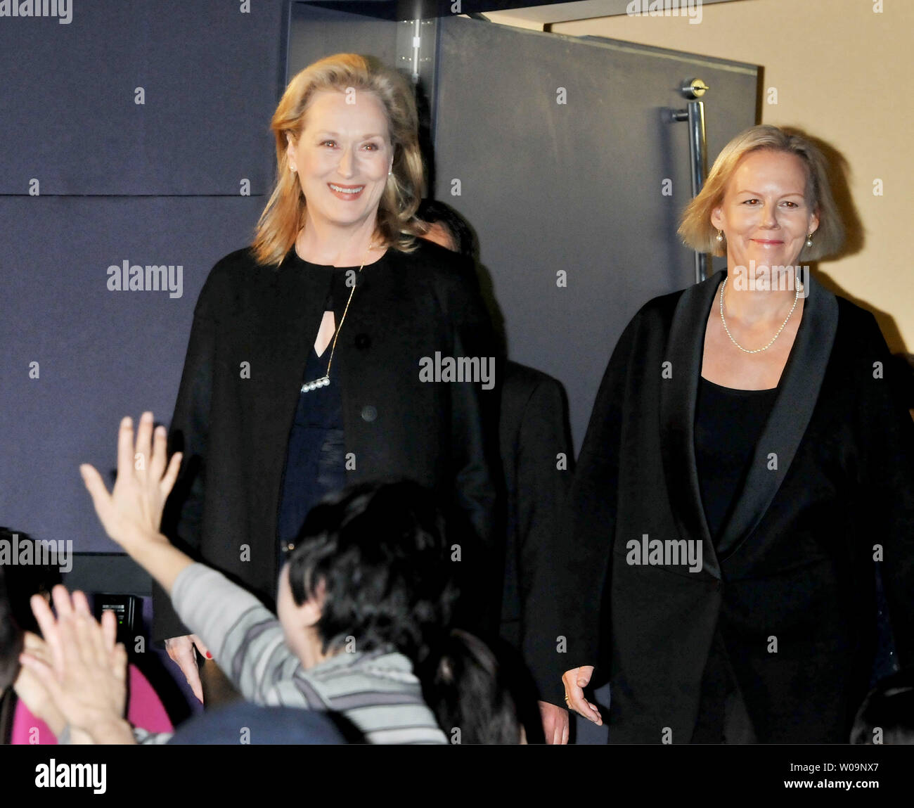 Actress Meryl Streep(L) and director Phyllida Lloyd attend a stage ...