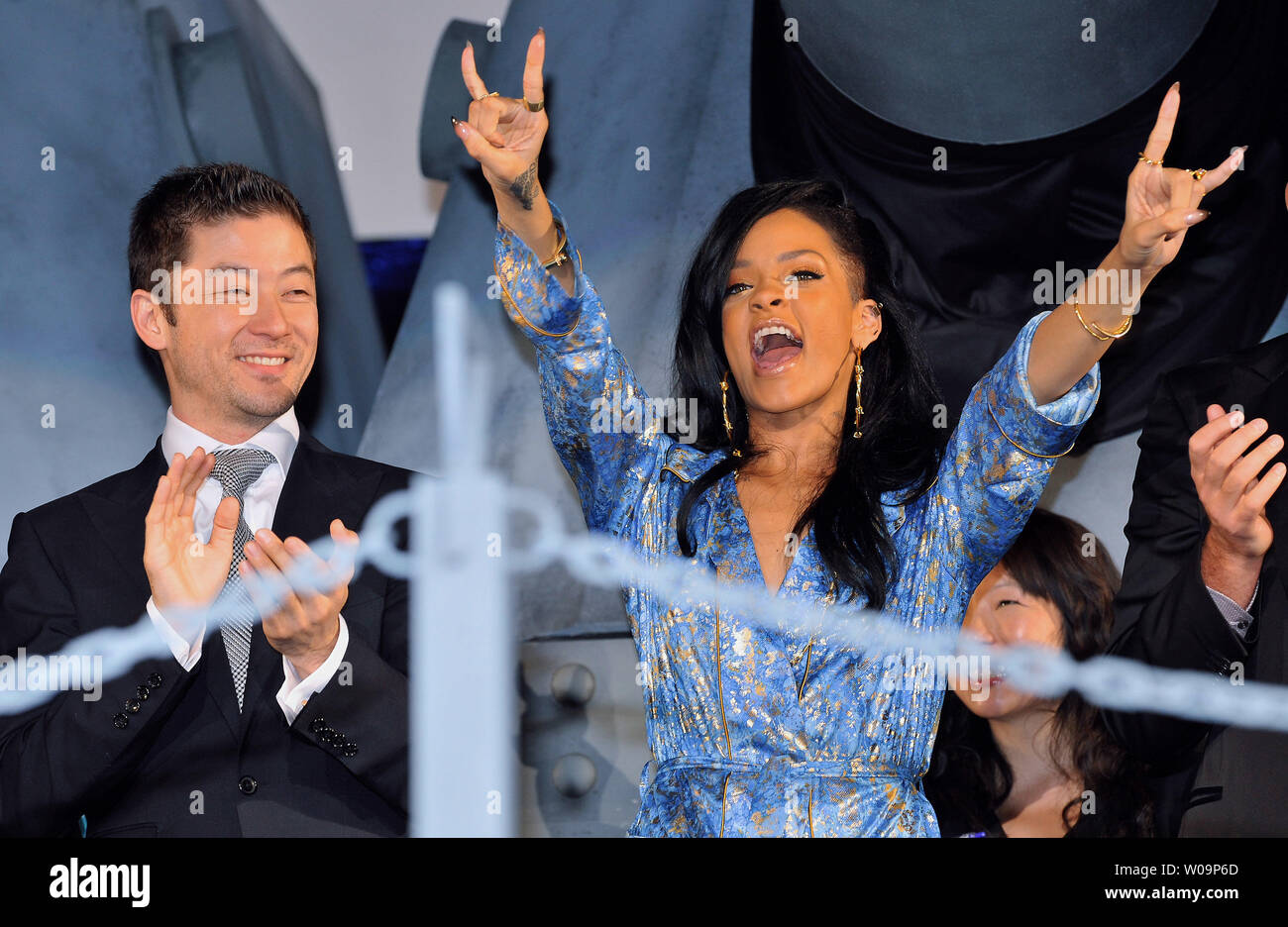 Actor Tadanobu Asano (L) and actress Rihanna attend the world premiere ...