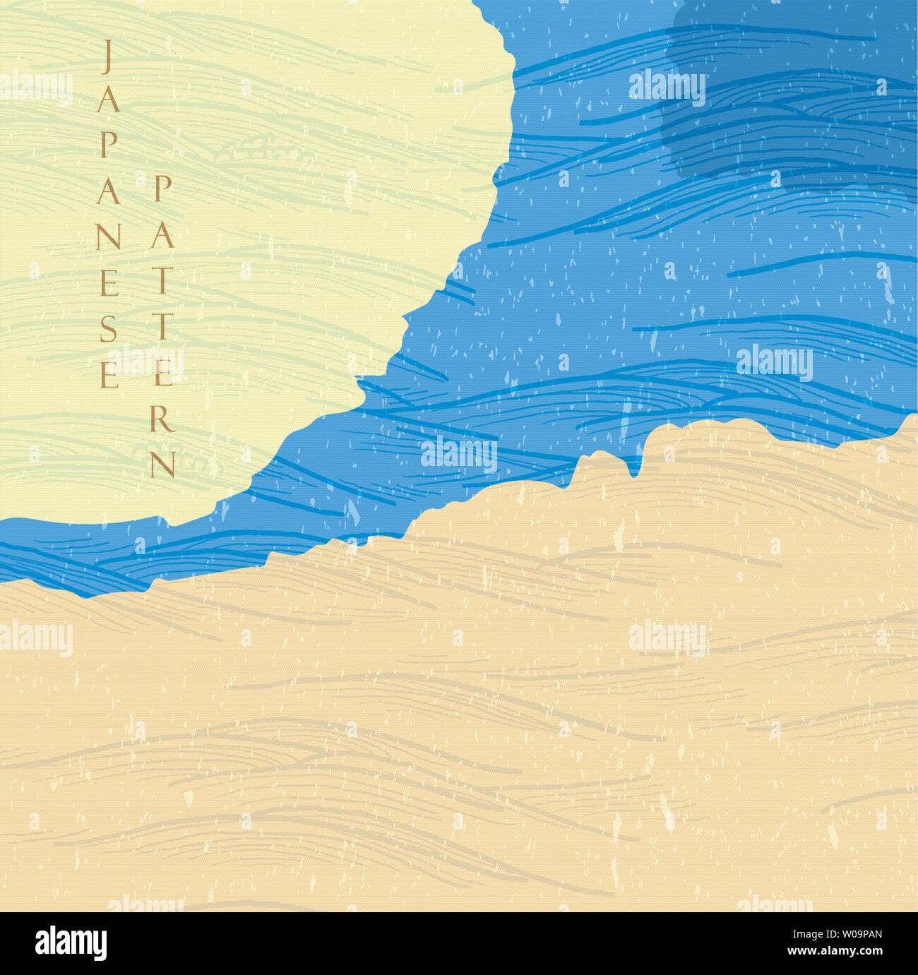 Japanese wave template vector. Blue abstract with grunge texture. Hand ...