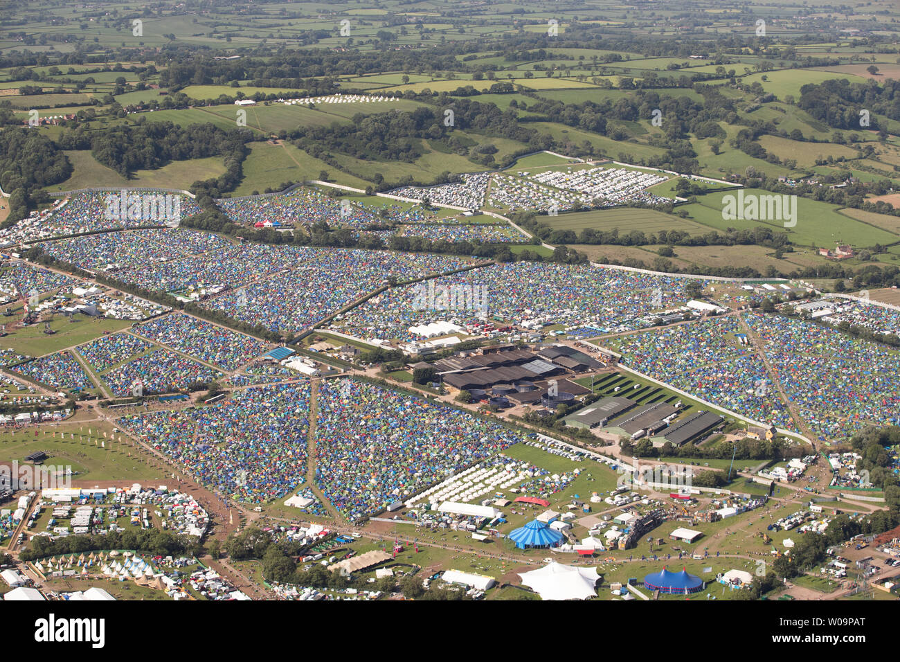 An aerial view of the camping site on the second day of the Glastonbury ...