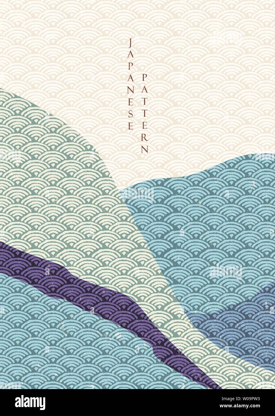 Mountain background with Japanese wave pattern vector Stock Vector ...