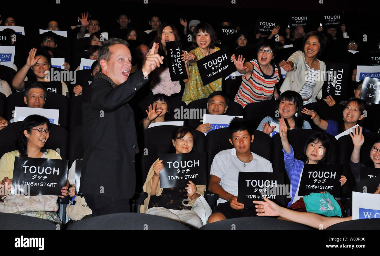 Actor Kiefer Sutherland attends a stage greeting during a preview event ...