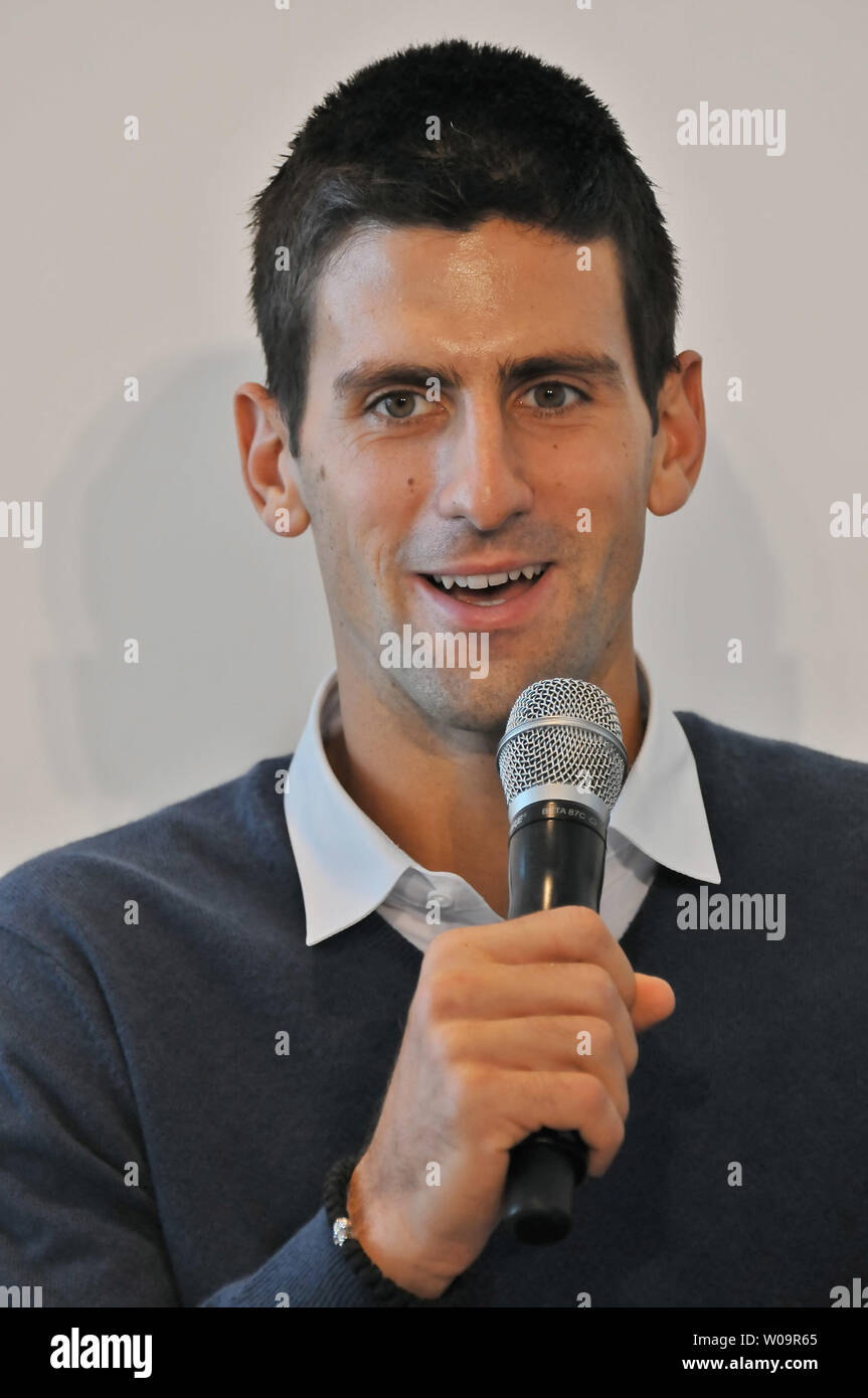 Tennis player Novak Djokovic attends a press conference for new fund ...