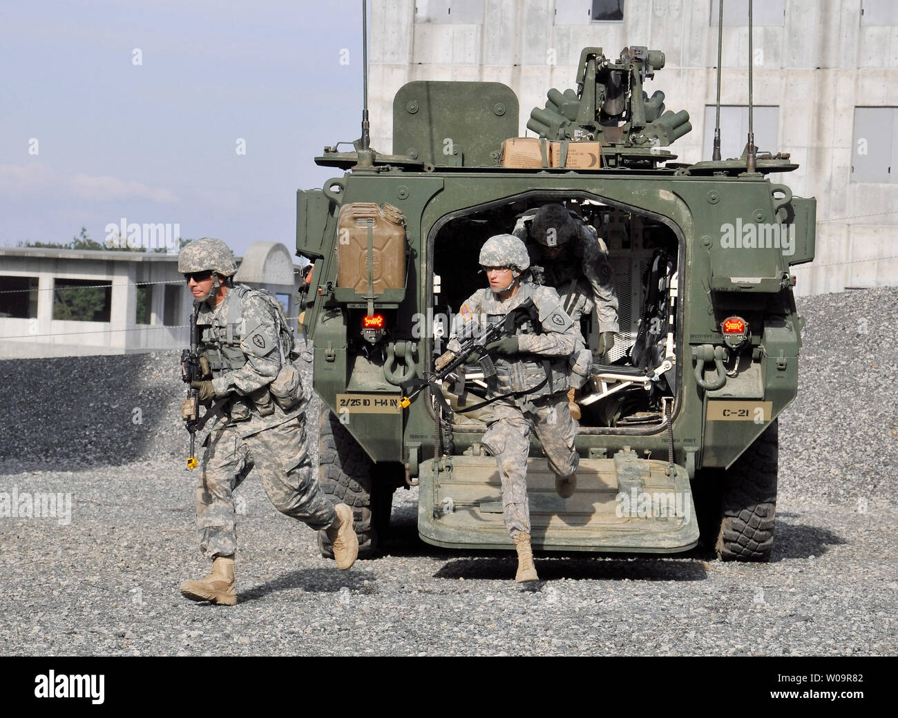 U.S. soldiers get out from stryker during "Orient Shield 2012" U.S ...