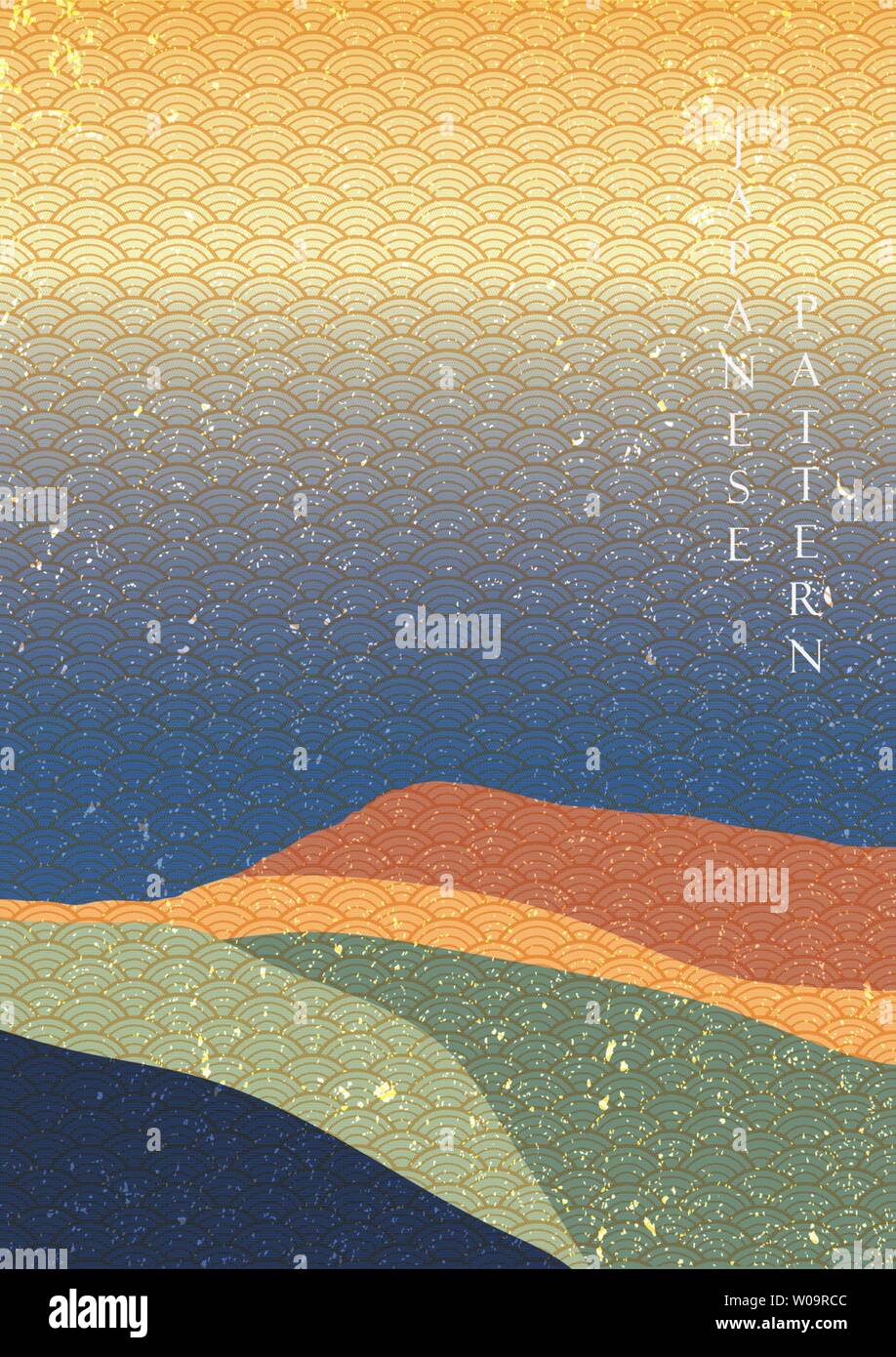 Japanese pattern vector. Landscape background with wave pattern in ...