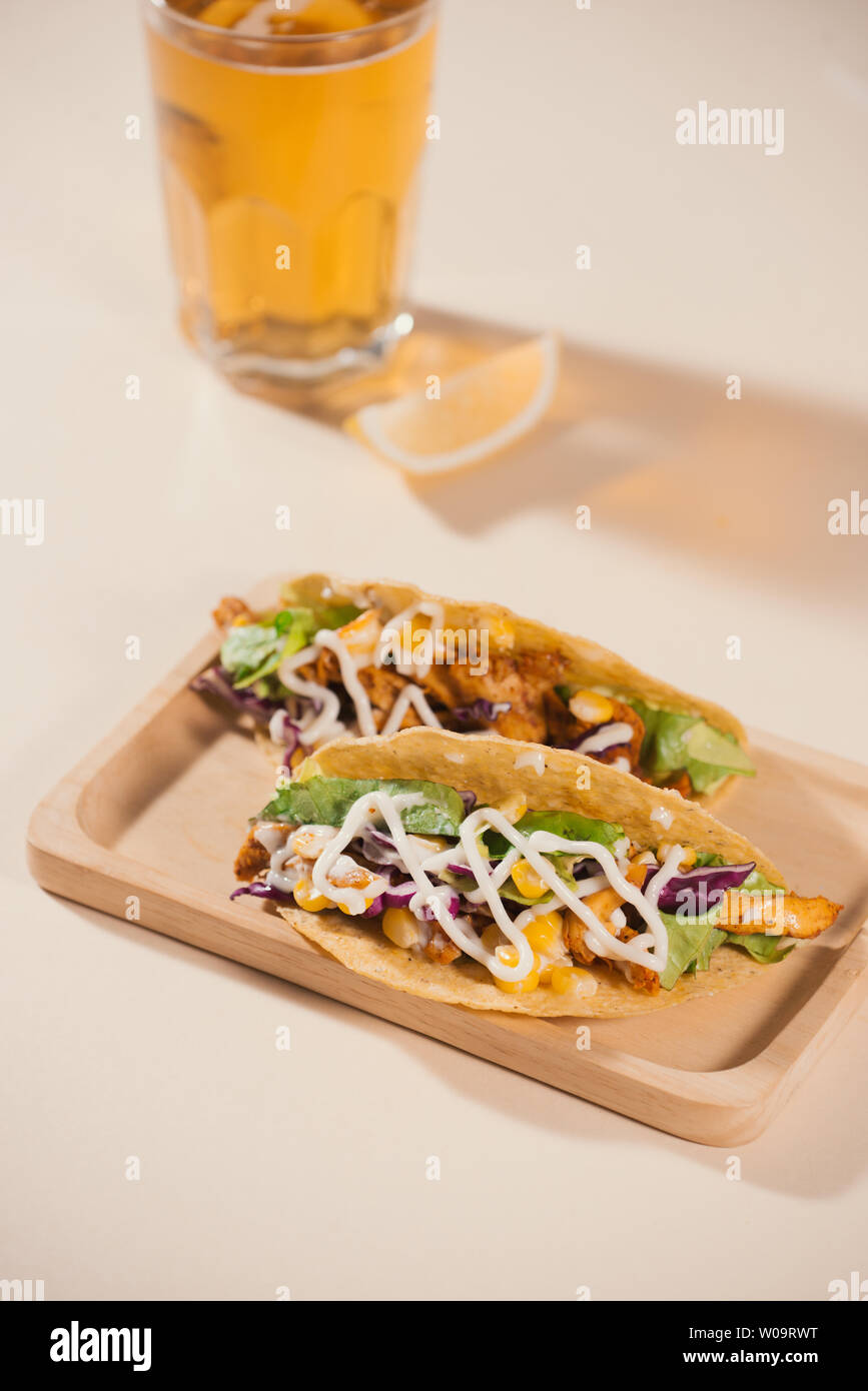 Traditional mexican taco with meat and vegetables. Latin american food ...