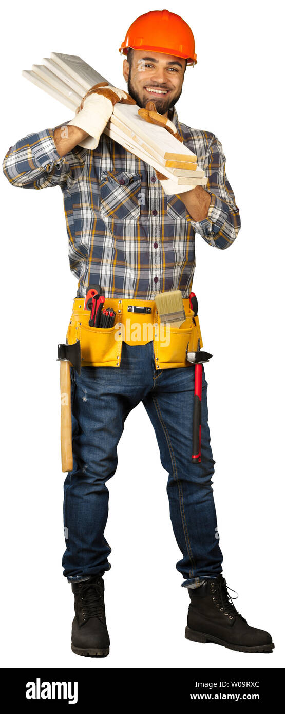 Construction worker isolated on white Stock Photo - Alamy