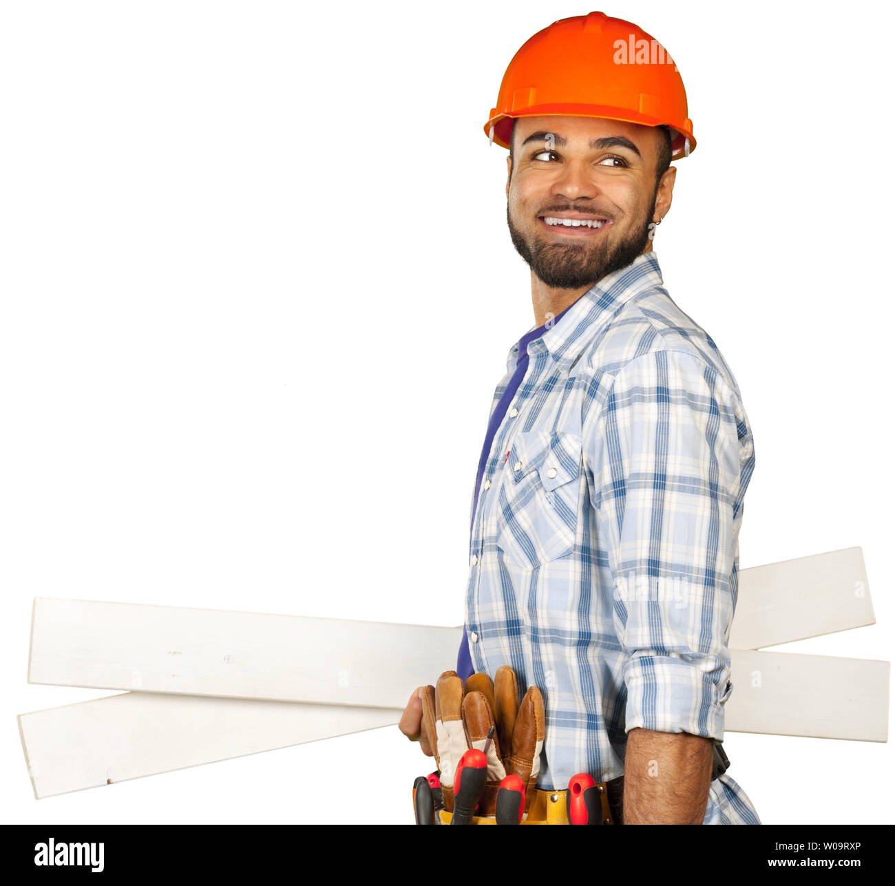 Construction worker isolated on white Stock Photo - Alamy