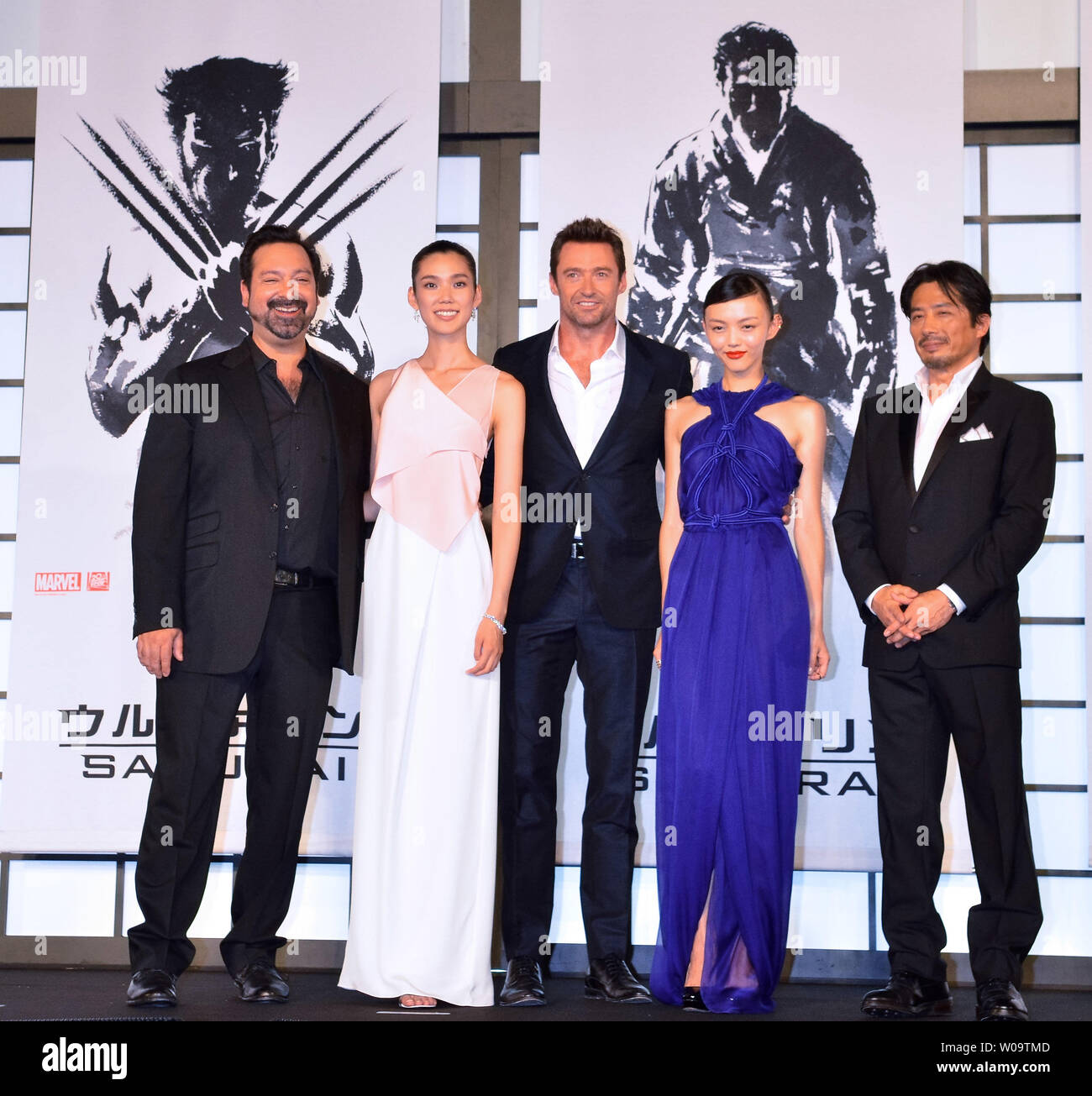 (L-R) Director James Mangold, Japanese actress Tao Okamoto, actor Hugh ...