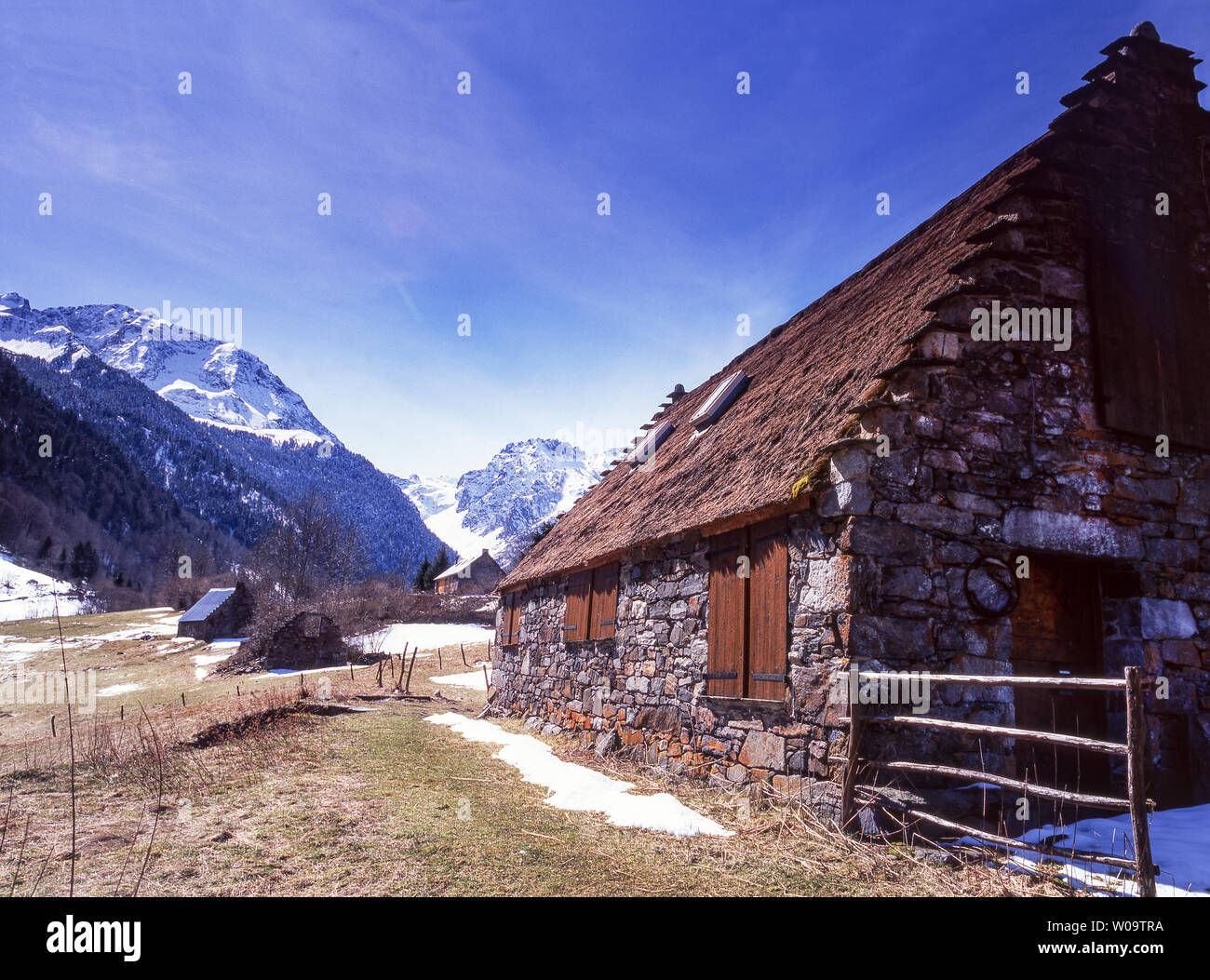 France.The Pyrenees,Valley of Lesponne. Shepherd's refuge and hay store ...