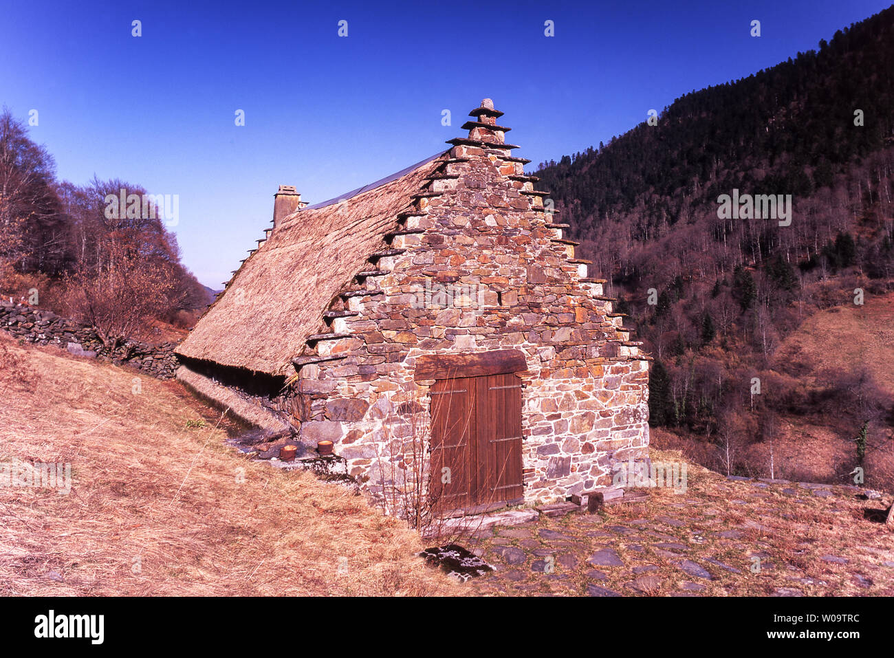France.The Pyrenees,Valley of Lesponne. Shepherd's refuge and hay store ...