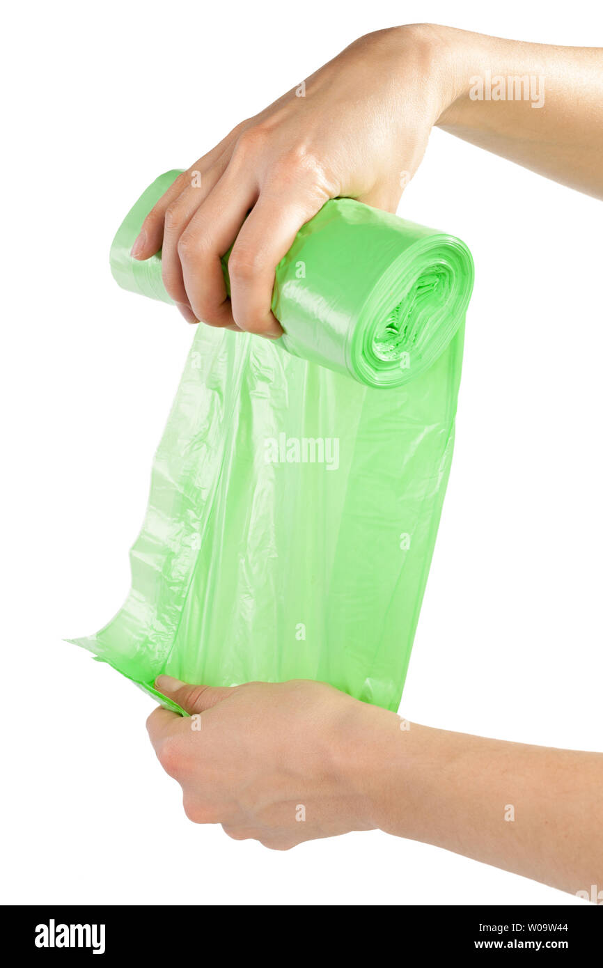 woman hands holding garbage bag isolated on white background Stock ...