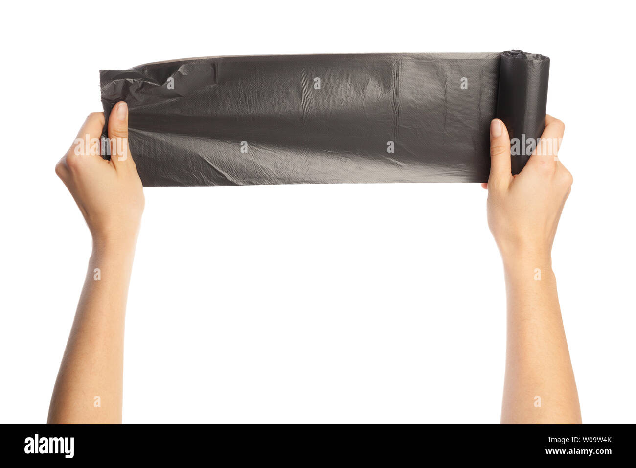 woman hands holding garbage bag isolated on white background Stock ...