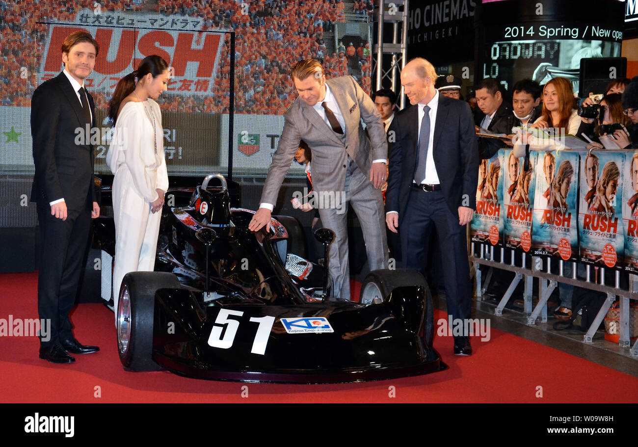 (L-R)Actor Daniel Bruhl, Japanese figure skater Miki Ando, actor Chris ...