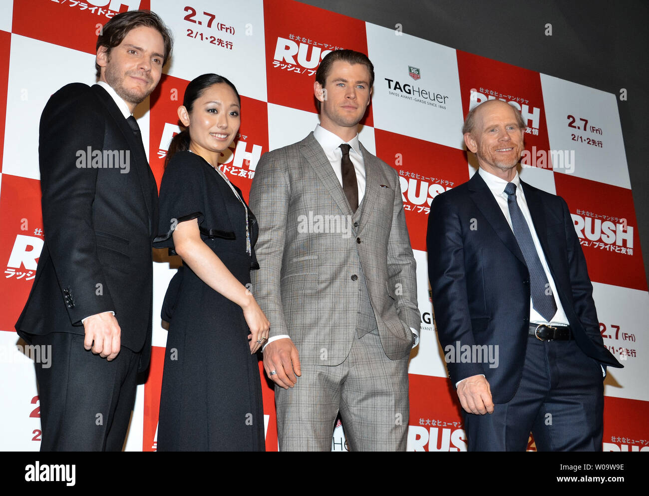 (L-R)Actor Daniel Bruhl, Japanese figure skater Miki Ando, actor Chris ...