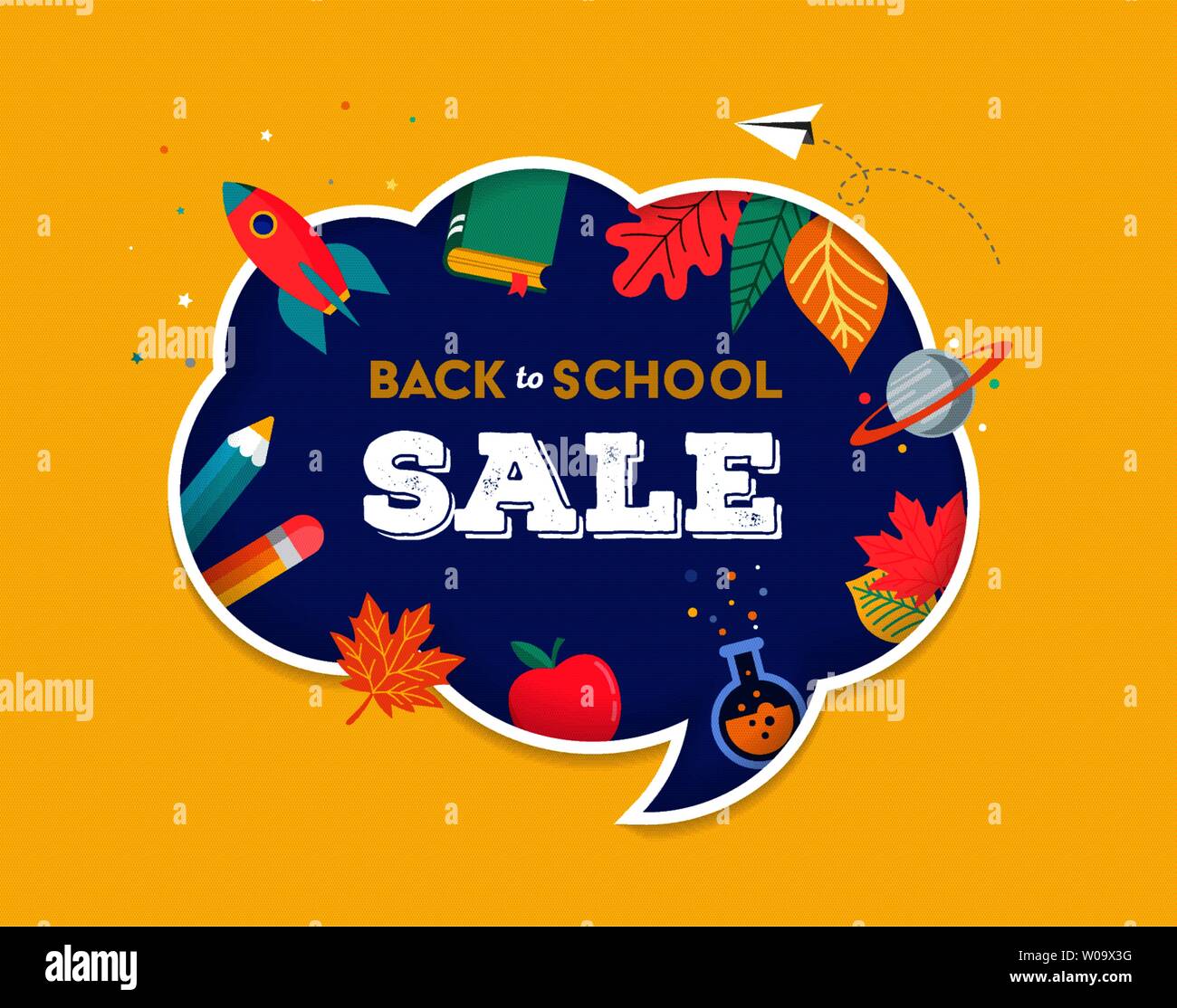 Back to school, speech bubble with many education icons, elements ...