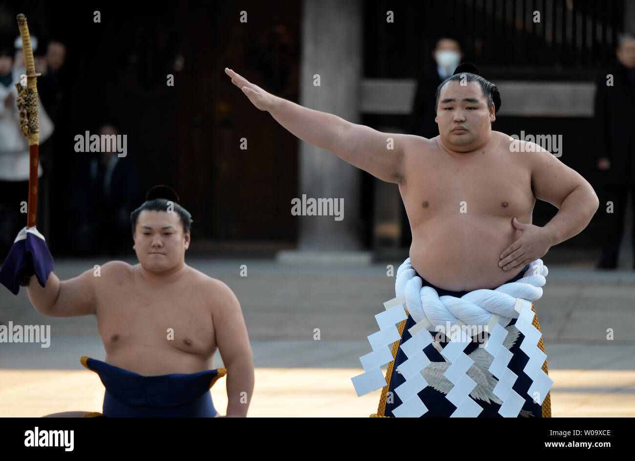 Mongolian grand sumo champion Yokozuna Kakuryu performs Unryu-style ...