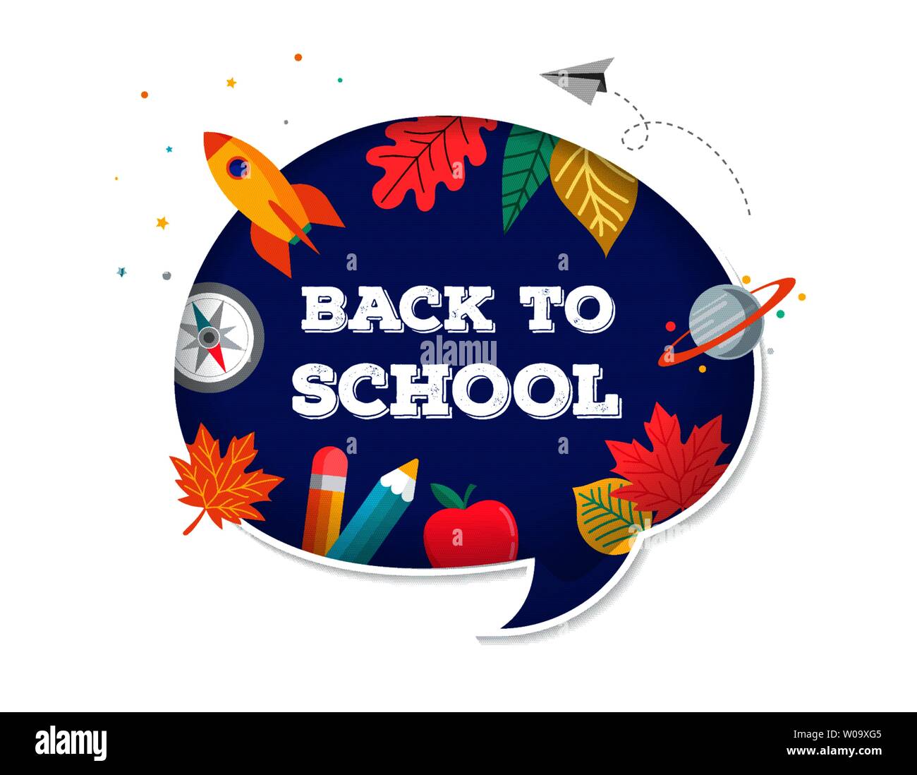 Back to school, speech bubble with many education icons, elements ...