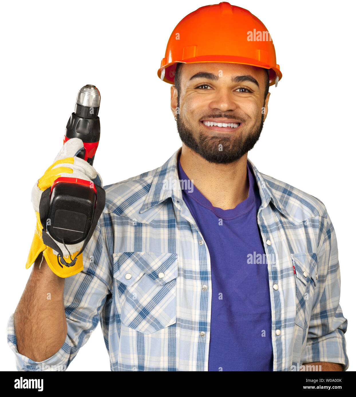 Construction worker isolated on white Stock Photo - Alamy