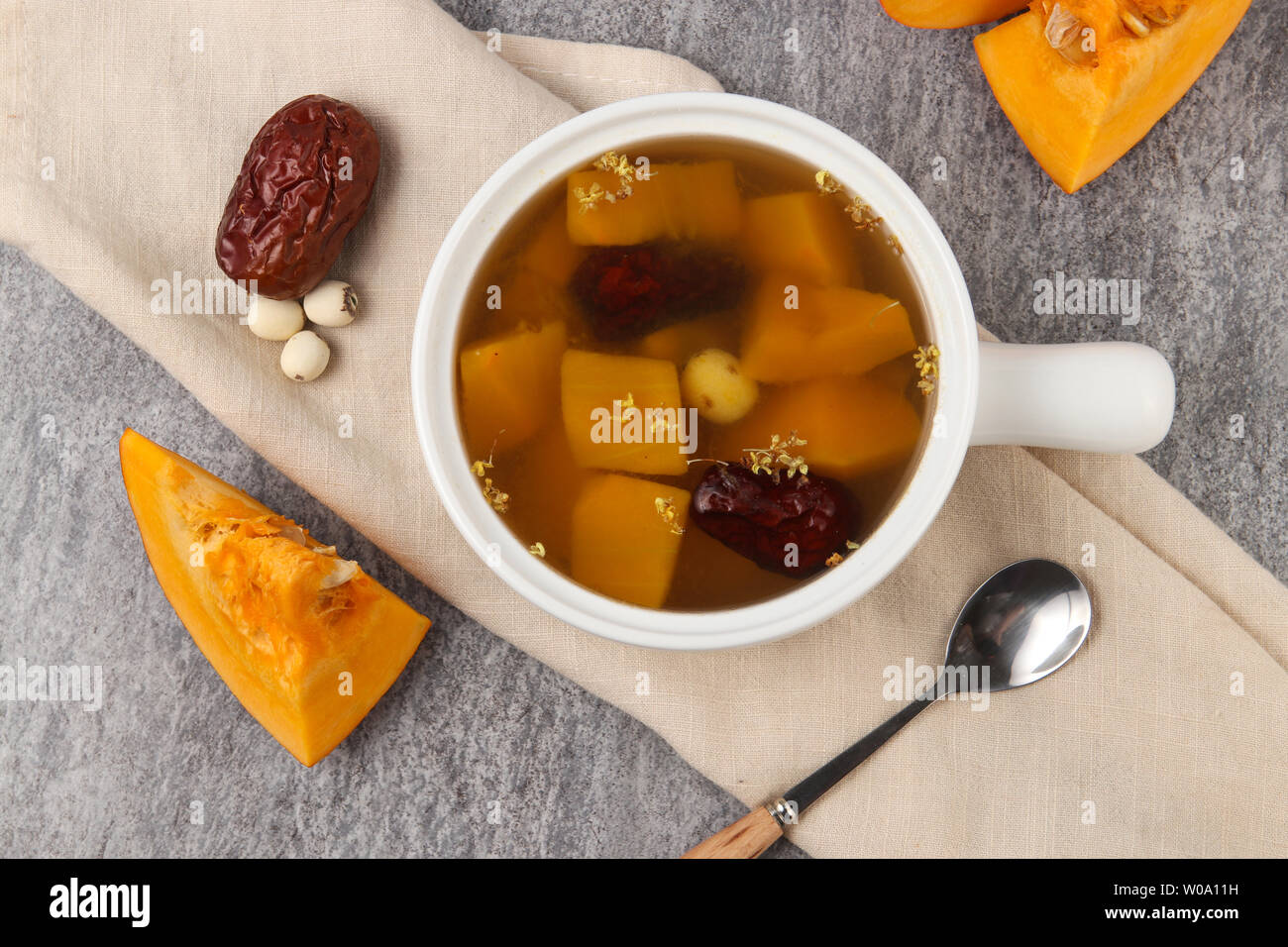 Pumpkin, jujube, lotus seeds, sugar water Stock Photo - Alamy