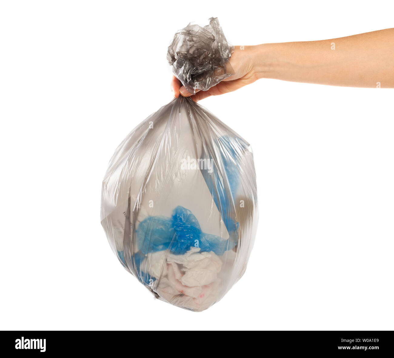 woman hands holding garbage bag isolated on white background Stock ...