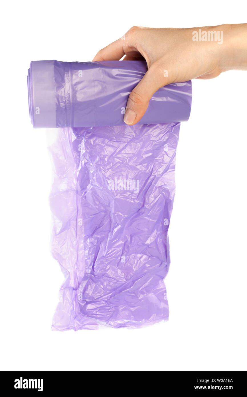woman hands holding garbage bag isolated on white background Stock ...