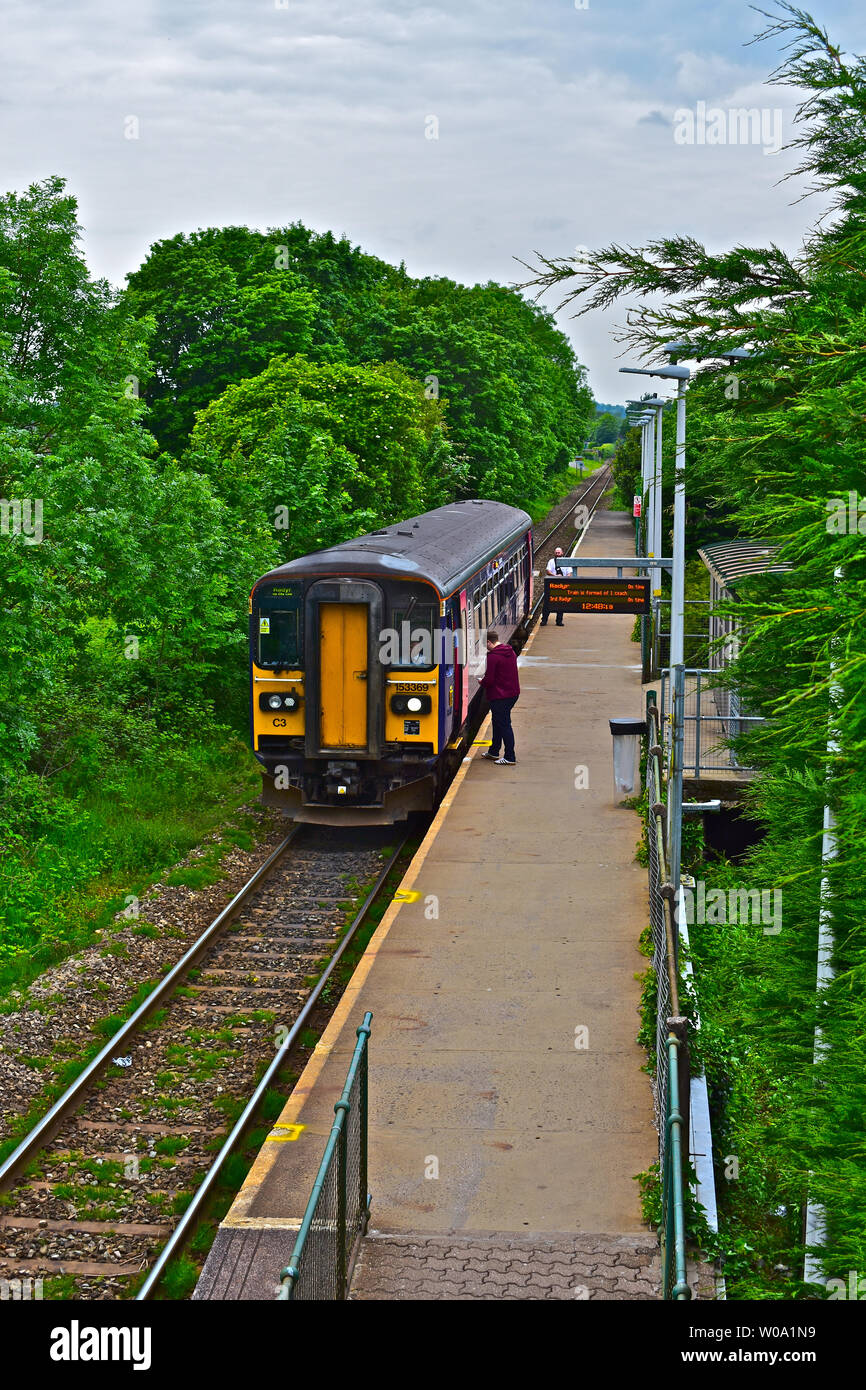 single coach train at Rhiwbina railway station. View looking north west ...