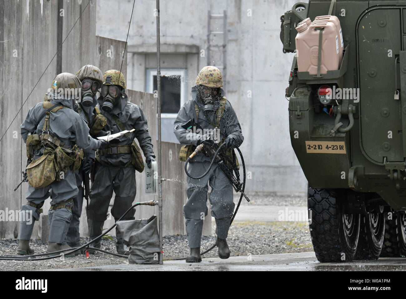 Member of JGSDF (Japan Ground Self-Defense Force) 3rd division infantry ...