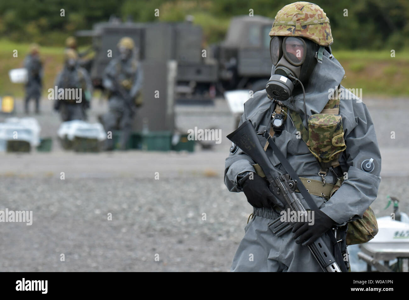 Member of JGSDF (Japan Ground Self-Defense Force) 3rd division infantry ...