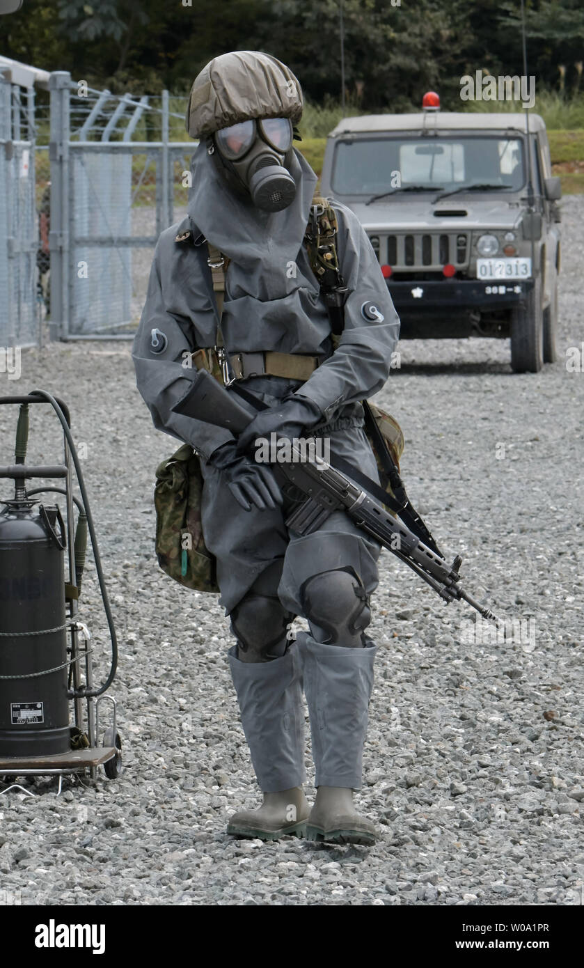 Member of JGSDF (Japan Ground Self-Defense Force) 3rd division infantry ...