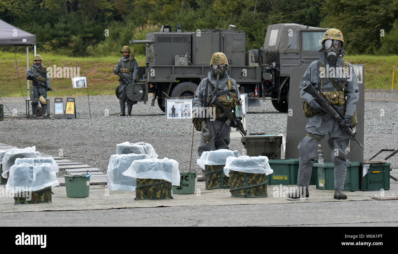 Member of JGSDF (Japan Ground Self-Defense Force) 3rd division infantry ...