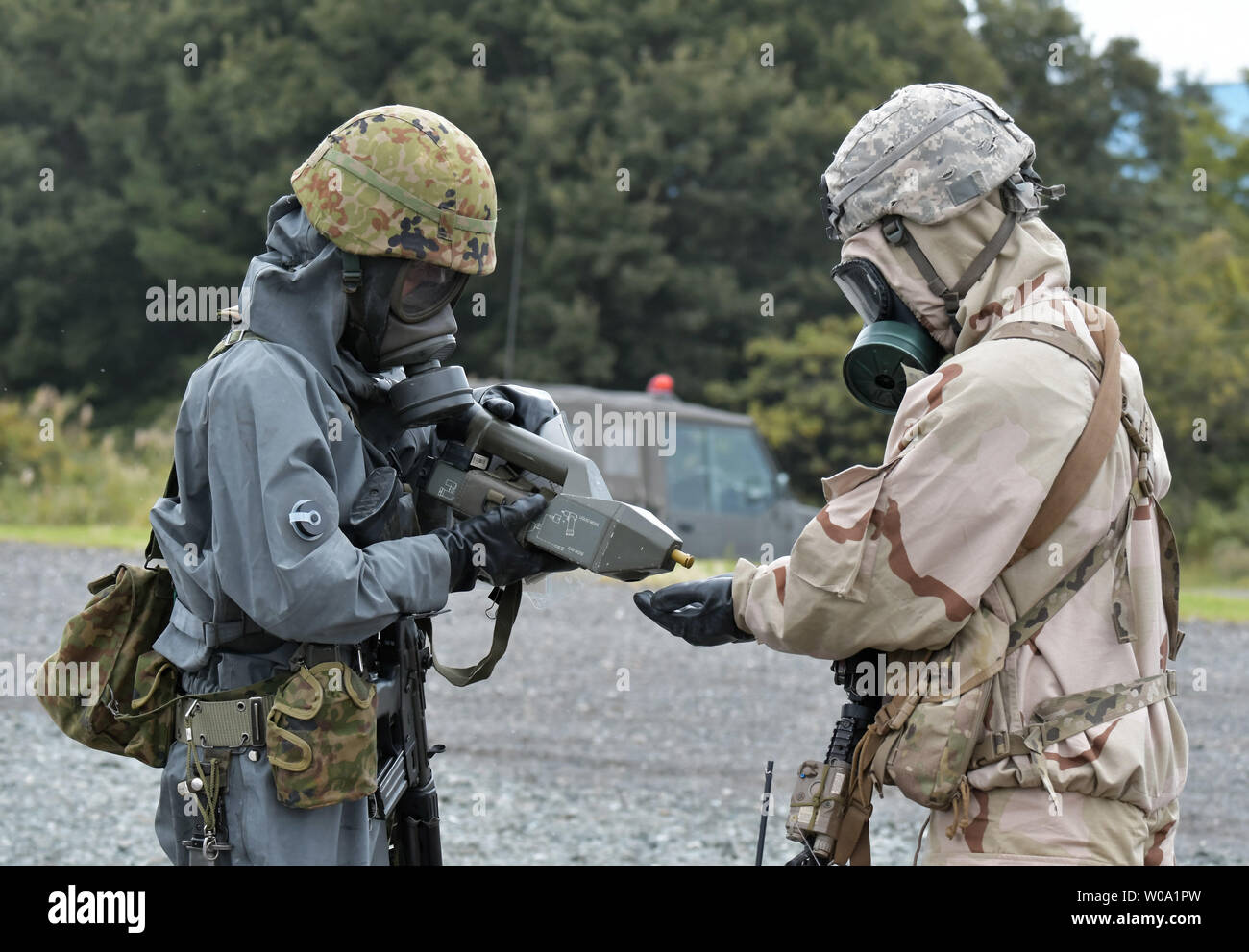 Member of JGSDF (Japan Ground Self-Defense Force) 3rd division infantry ...