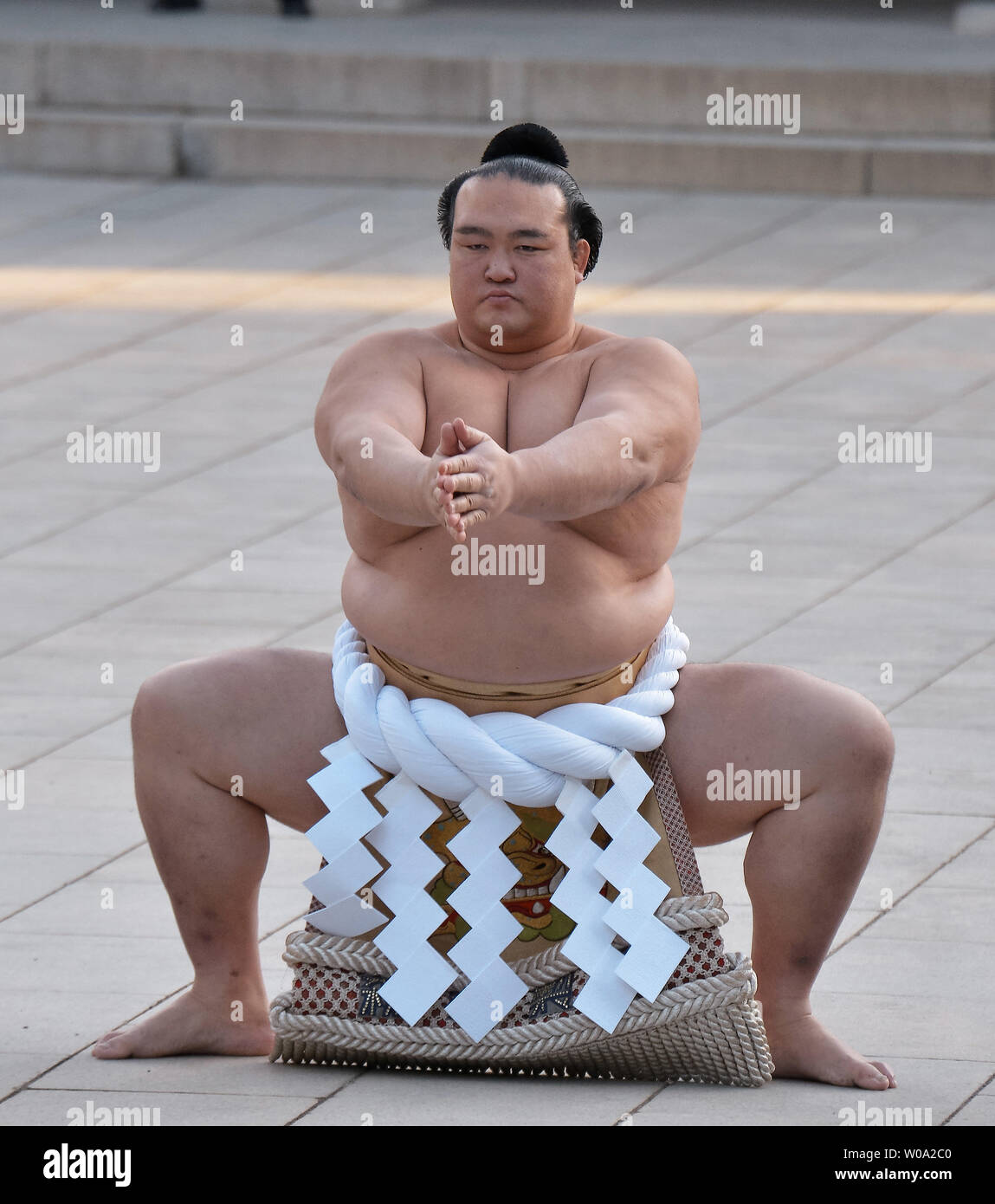 Japanese Newly grand sumo champion Yokozuna Kisenosato performs Unryu ...