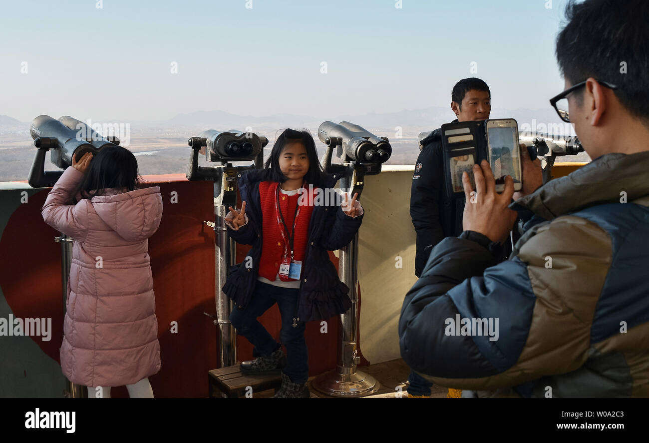 A tourist take a photo at the Dorasan Observatory in the Civilian ...
