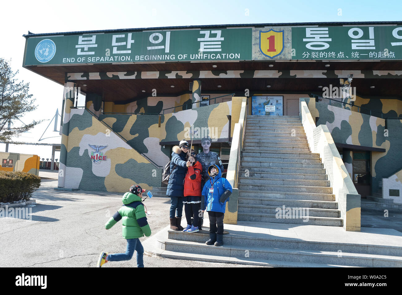 A tourist take a photo at the Dorasan Observatory in the Civilian ...