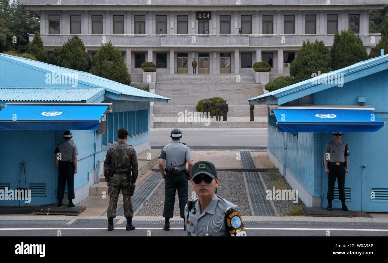 South Korean soldiers stand guard at the joint security area (JSA) of ...